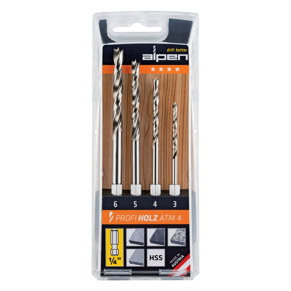 Alpen | Drill Bit Set HSS Wood Hex Shank 4Pc - BPM Toolcraft
