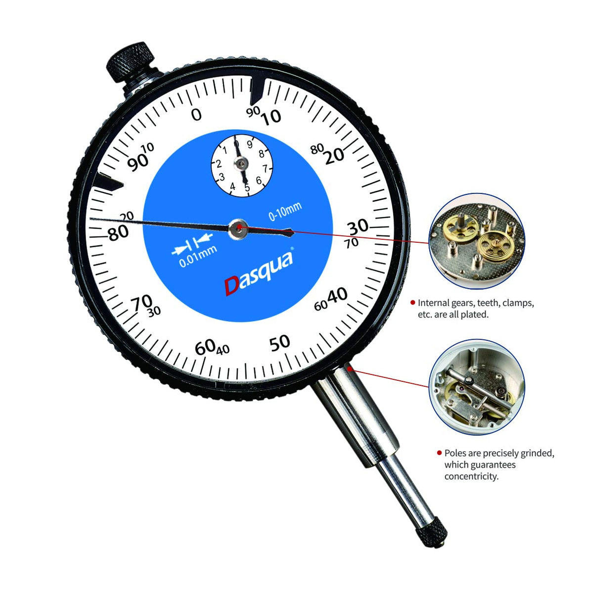 Dasqua | Dial Indicator 0-10mm with Lug & Certificate - BPM Toolcraft
