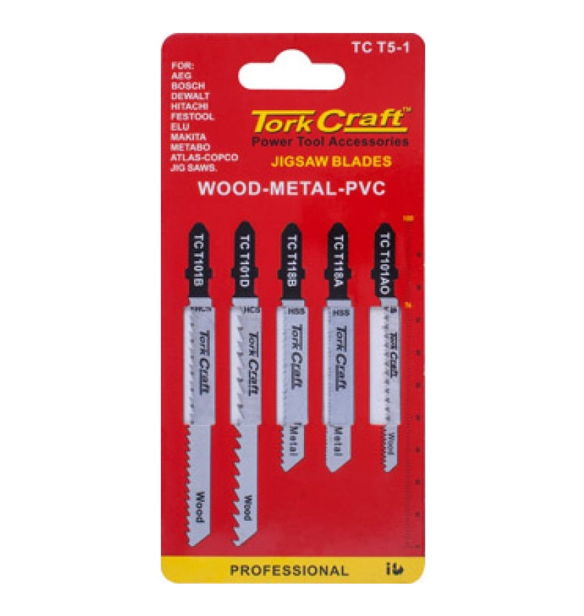 Tork Craft | Jigsaw Blades T-Shank Assorted 5Pc - BPM Toolcraft