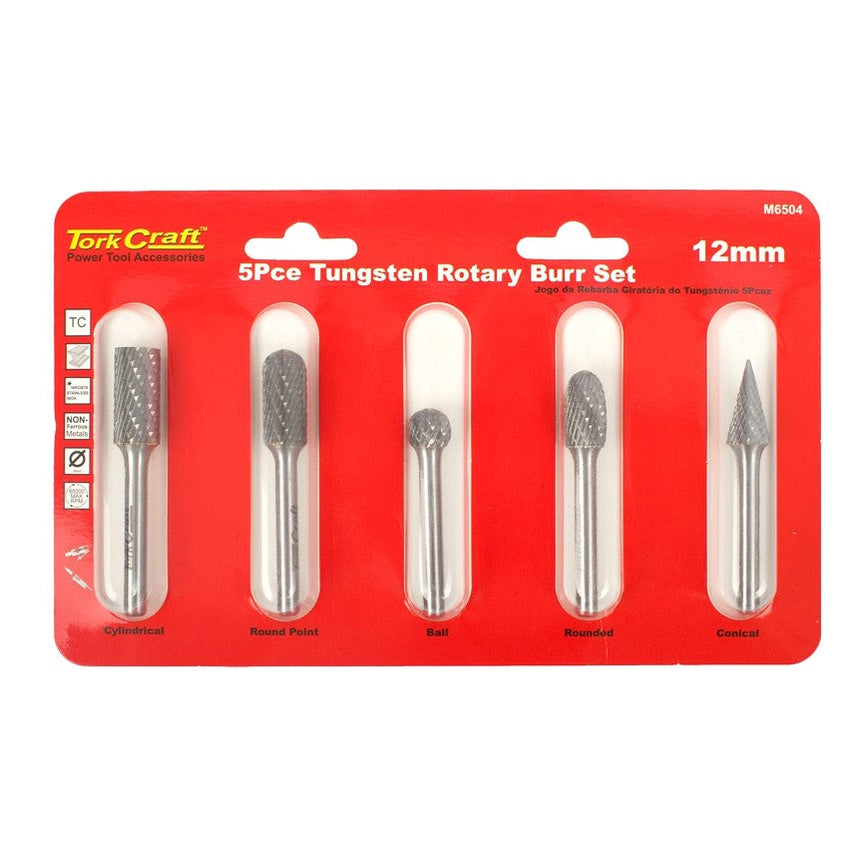 Home Tork Craft | Rotary Burr Set 5Pc Asstd 12mm Dia. Tungsten