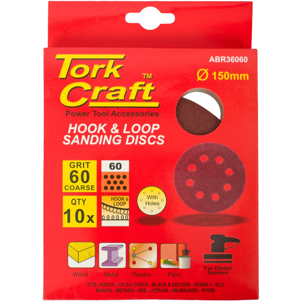 Tork Craft | Sanding Discs 150mm 8 Hole Velcro 10Pc - Various Grits ...